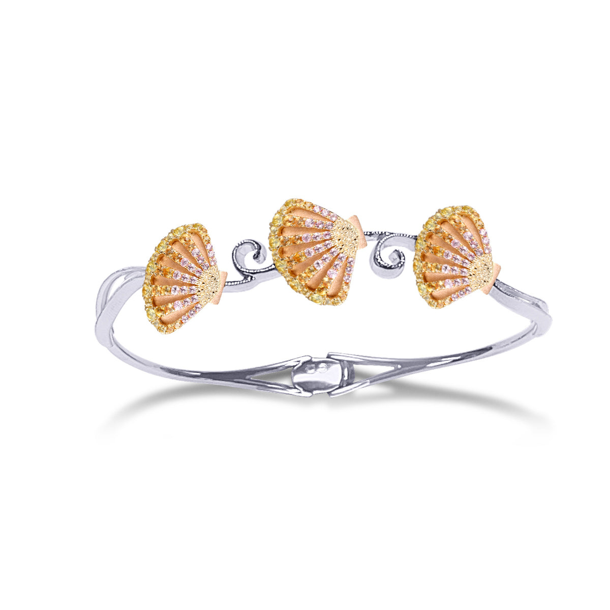14K Tri Tone Sunrise Shell Multicolored Sapphire Bangle by Kilauea Fine ...
